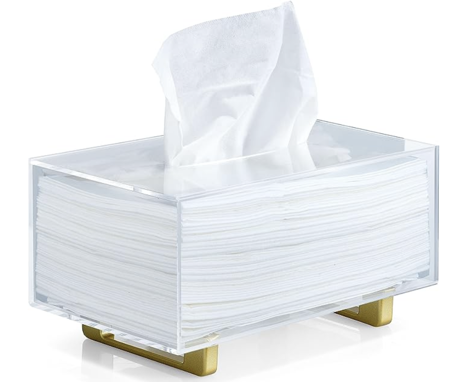 Clear Tissue Box Dispenser with Gold Legs - Beige White Gray