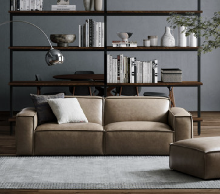 Jonathan Leather Sofa - Beige White Gray