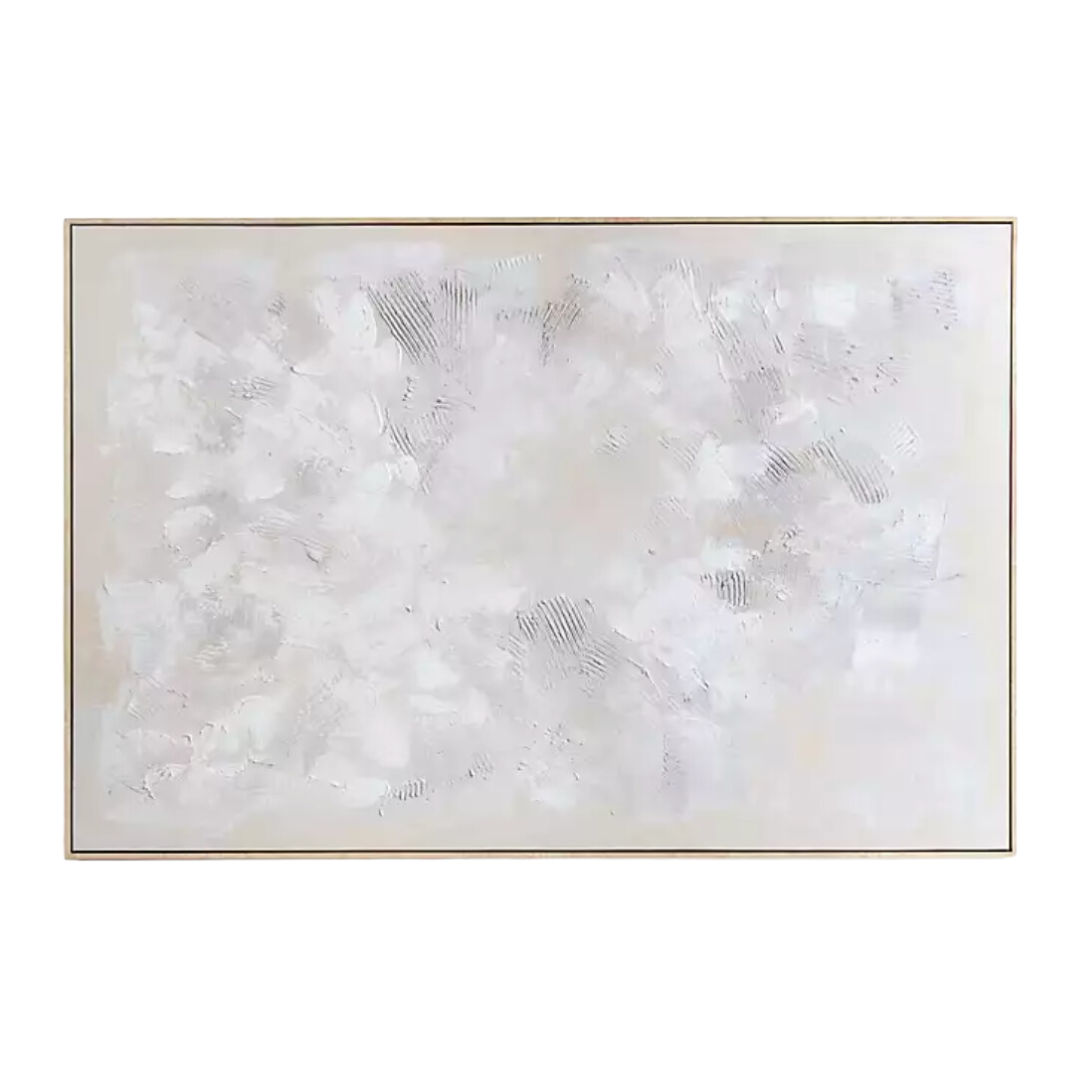 Abstract White Framed Canvas Art Print - Beige White Gray