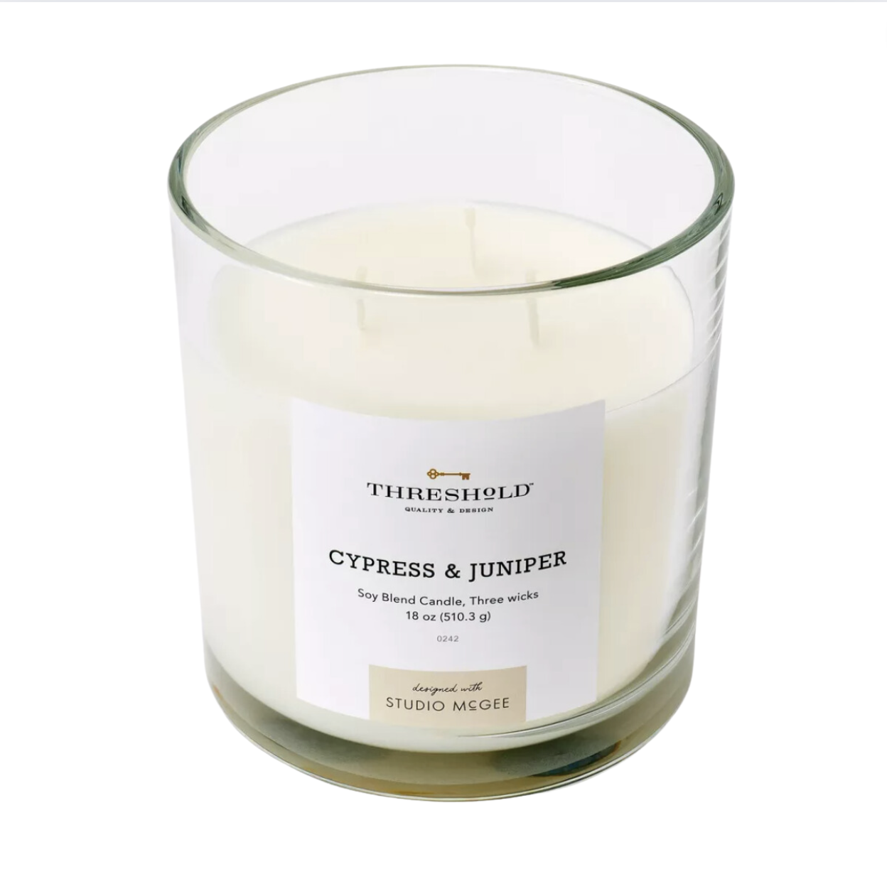 Clear Glass Cypress & Juniper Candle White - Beige White Gray